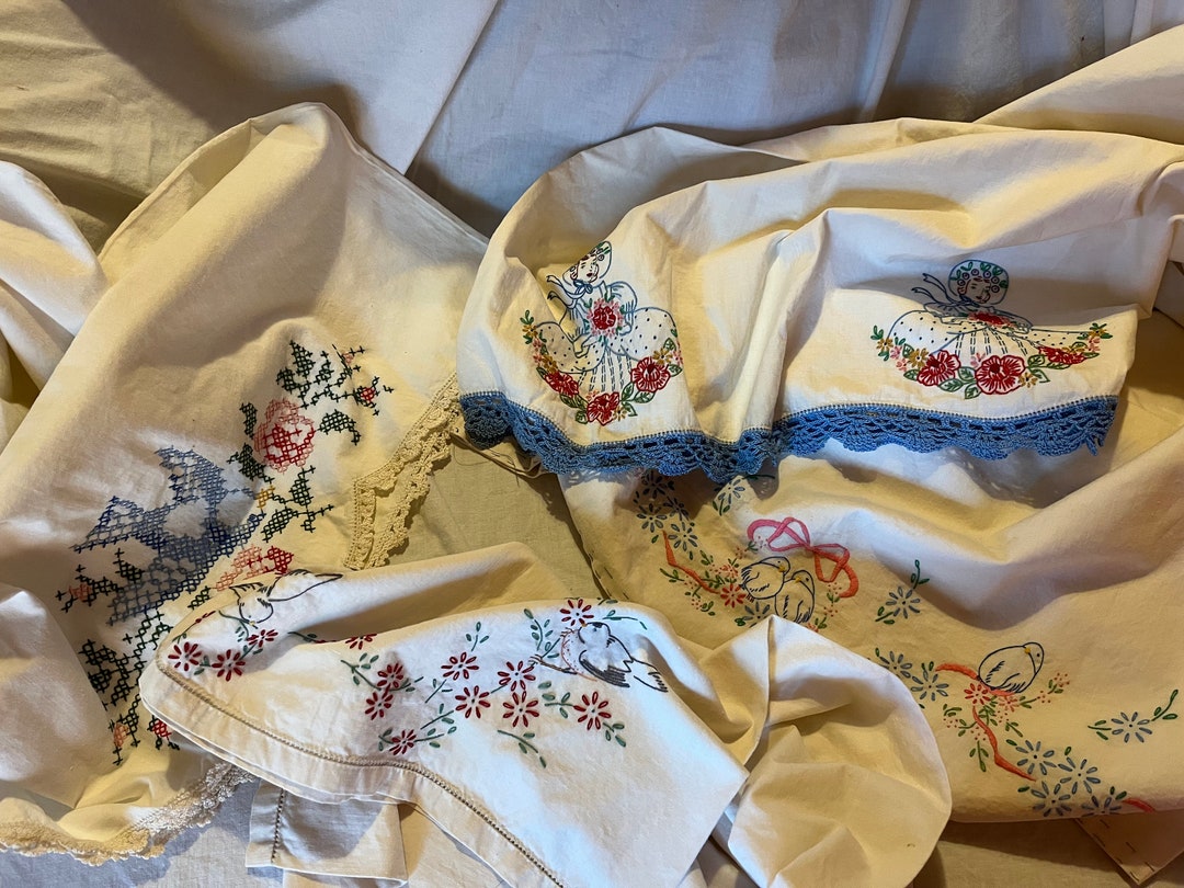 Vintage Embroidered Body Pillow Extra Long Cases - Floral, Birds ...