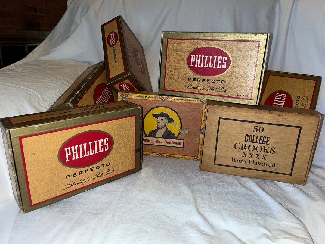 Vintage Cigar Boxes - Set of 7 - Phillies Perfecto, College Crooks Rum ...