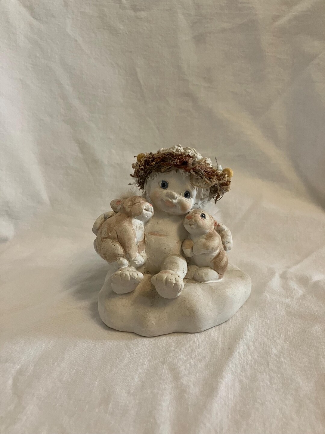 Vintage Dreamsicles Cast Art Angel Figurine With Bunnies and Dried ...