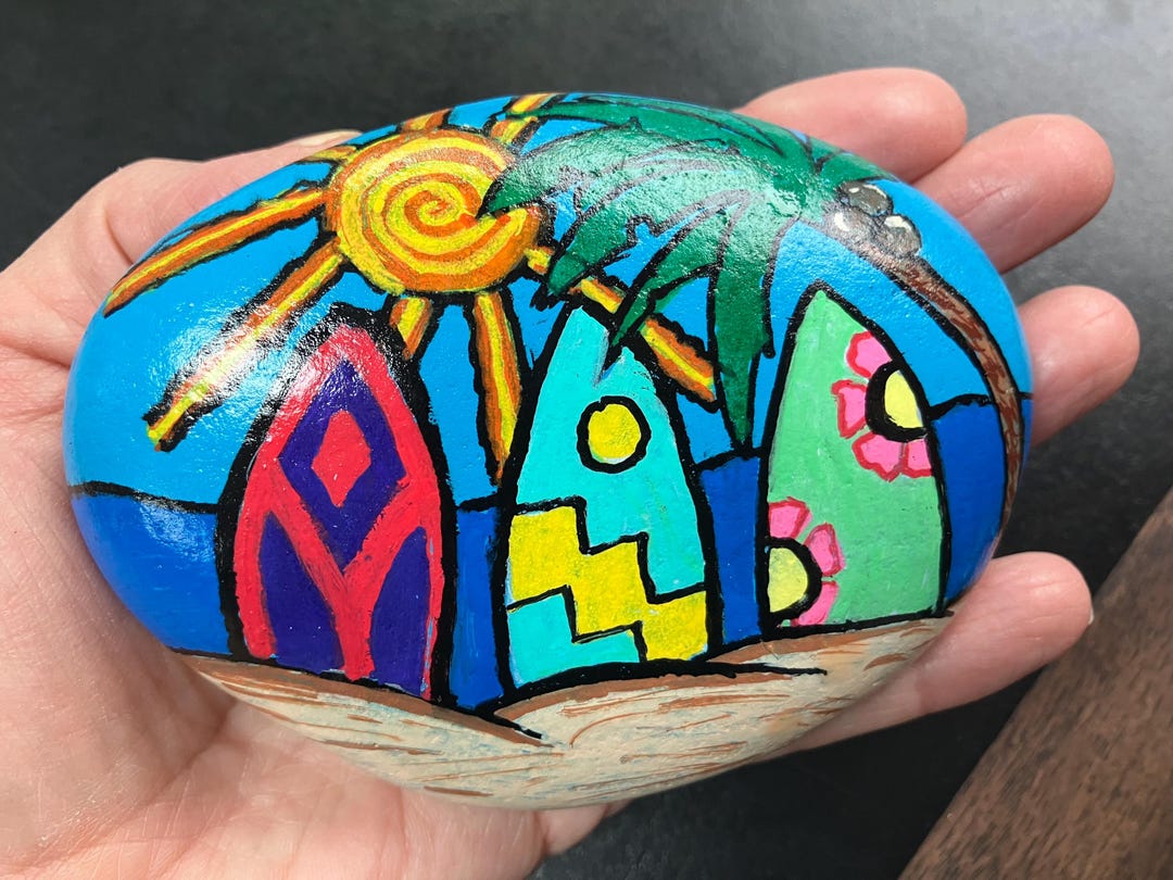 Hand-painted Surfboard Rock Art: Beach Decor Gift - Etsy