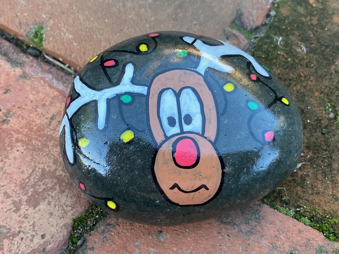 Reindeer Rock Hand-painted - Etsy