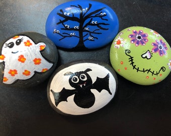 Skeleton at Tombstone Painted Rock SEALED Halloween Painted Rocks - Etsy