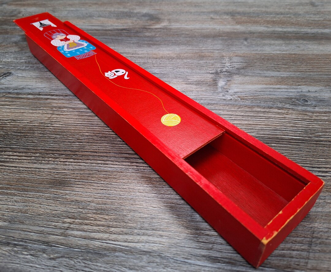 Vintage Wooden Knitting Needle Box Red Wood Box Rectangular Box Folk ...