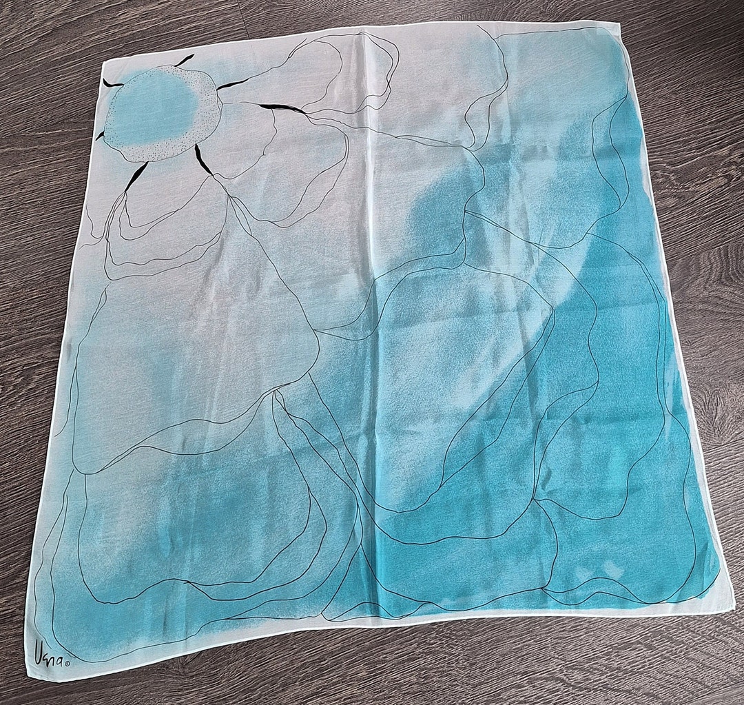 Vintage Headscarf by VERA c 1970s Rare Sheer Shades of Blue Made in ...