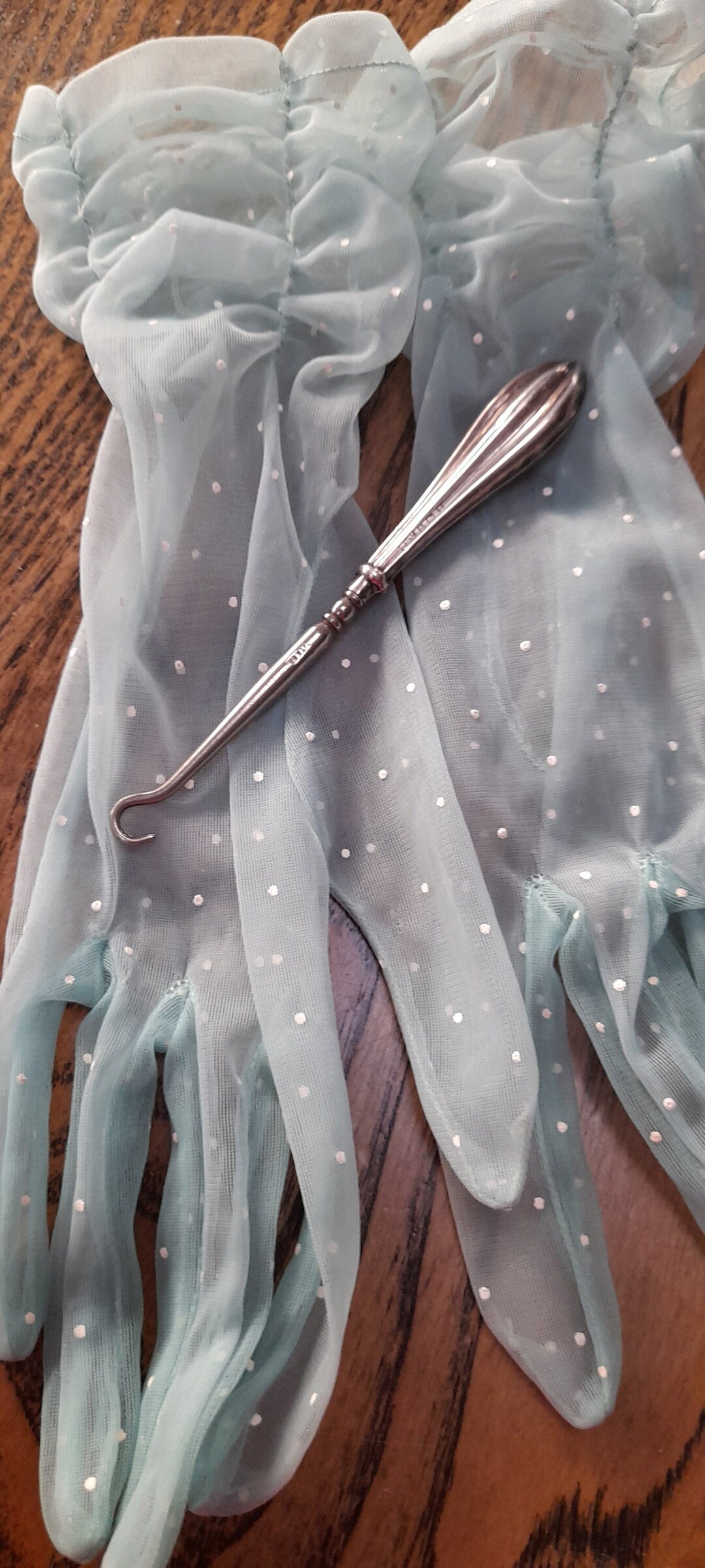 Antique Silver Plated and Steel Boot Button Hook Tool Stamp Mark Thomas ...