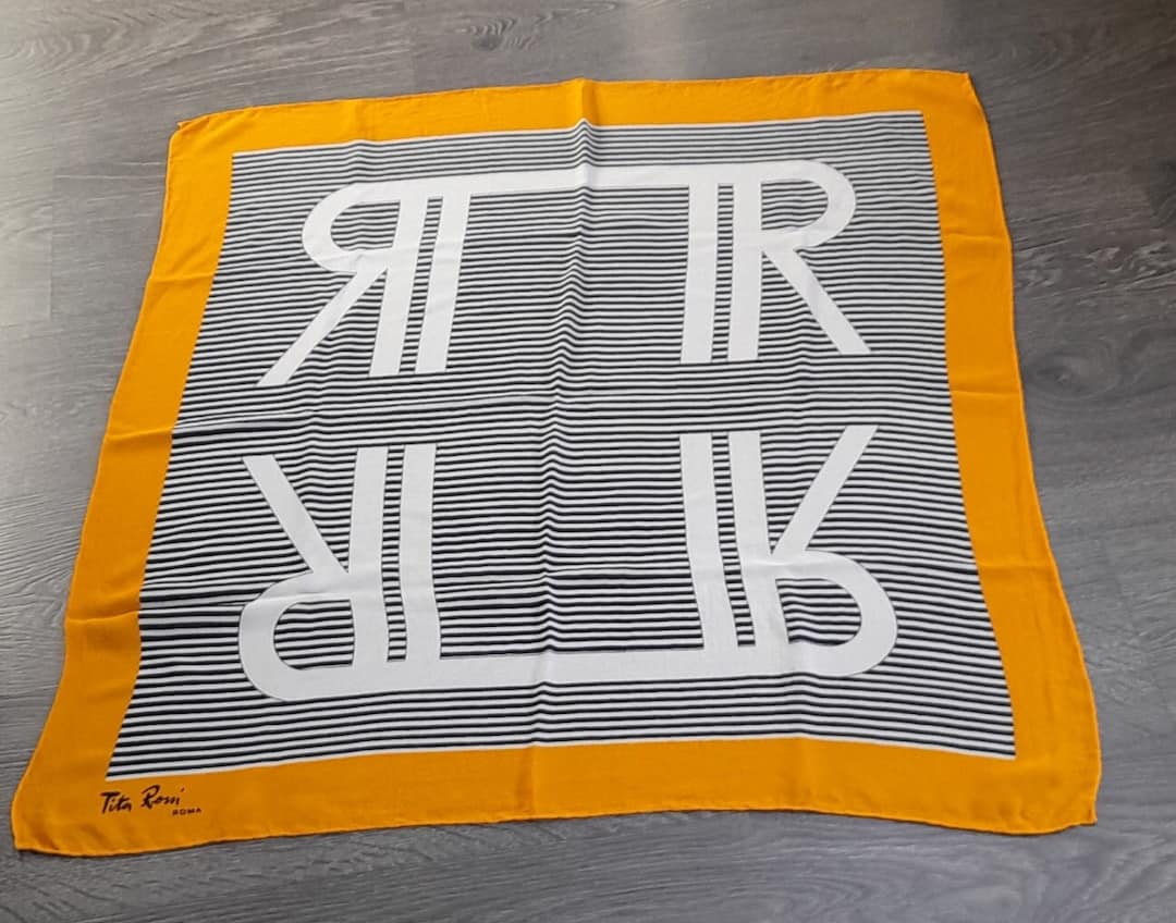 Vintage Scarf Tita Rossi Roma Brand Neck Scarf Rolled Hem Yellow White ...