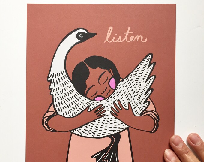 Listen Poster Print Small Wall Art Animal Lover Gift - Etsy