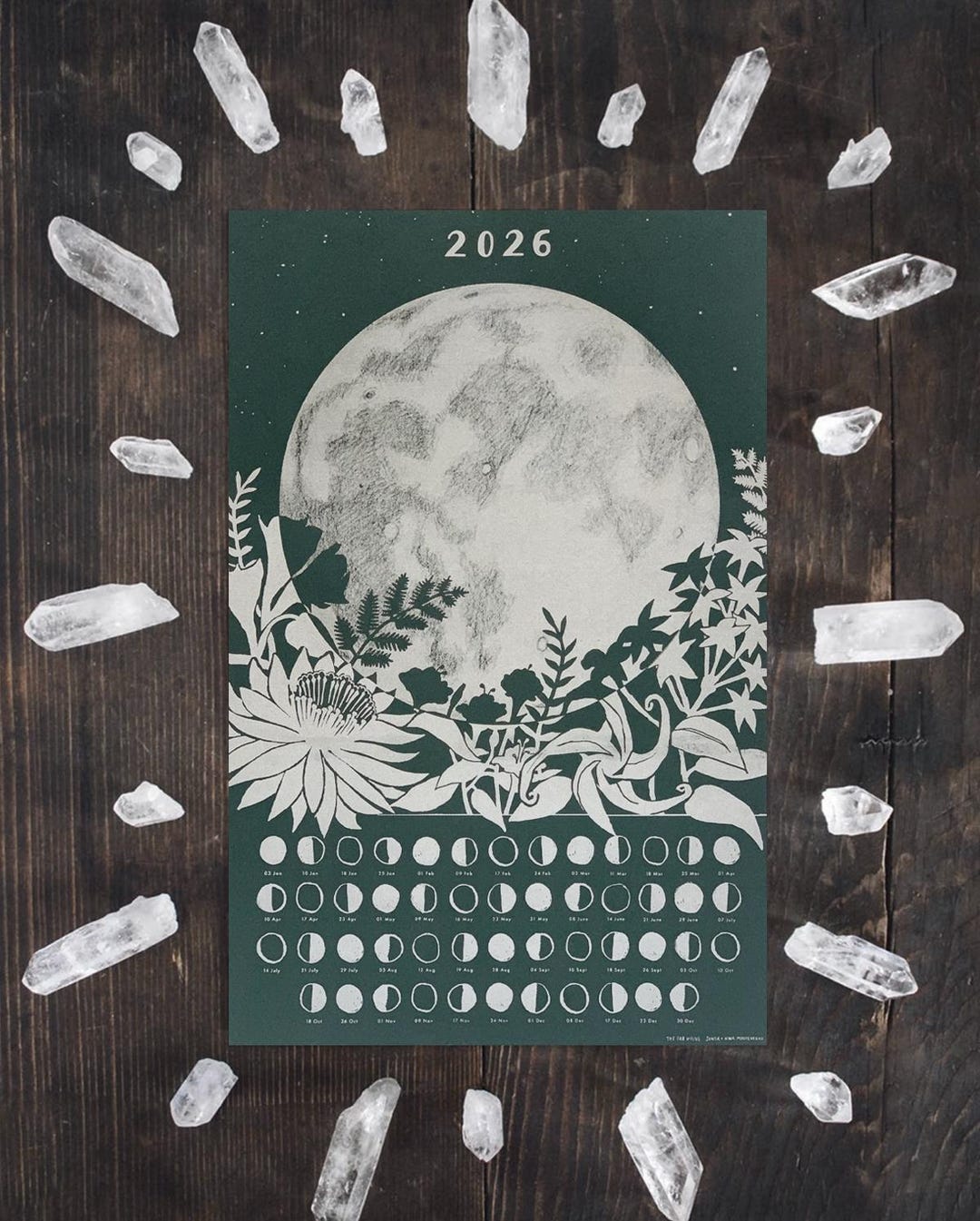 2026 Lunar Calendar Poster, Silver Moon Art Screenprint, Northern ...