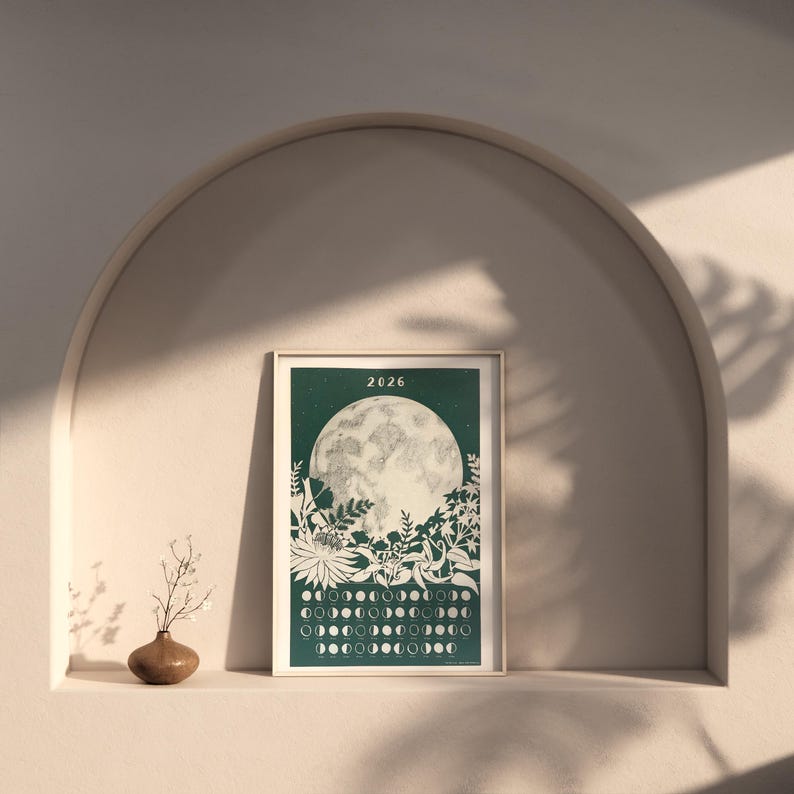 2026 Lunar Calendar Poster, Silver Moon Art Screenprint, Northern ...