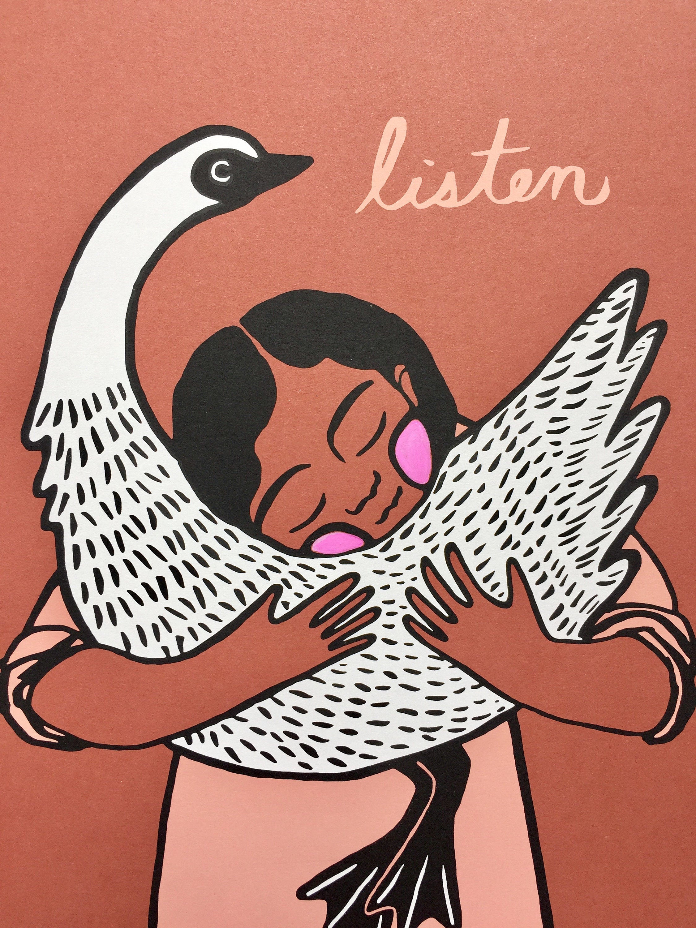 Listen Poster Print Small Wall Art Animal Lover Gift | Etsy