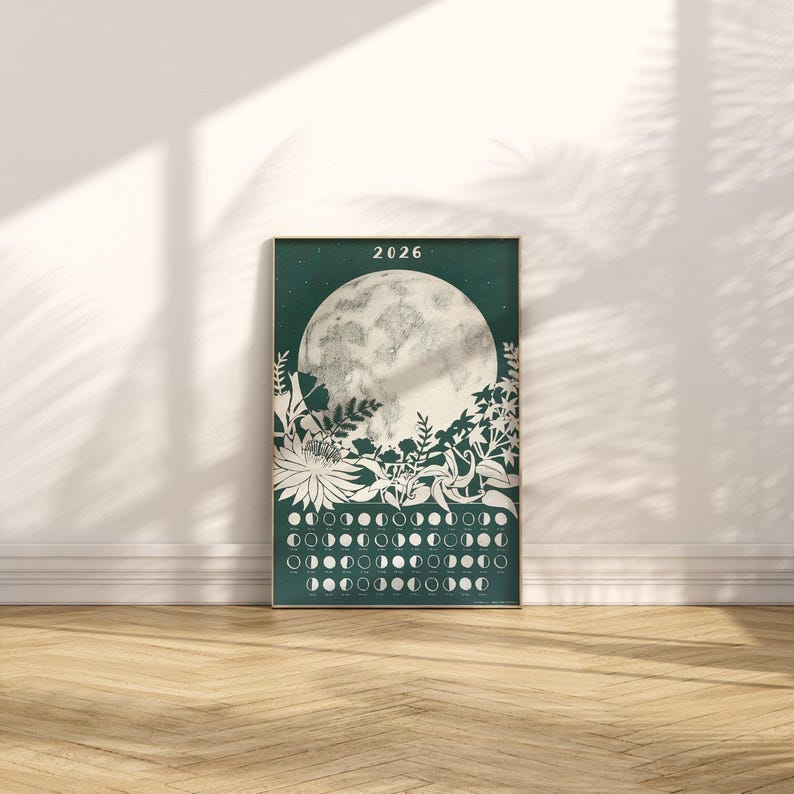 2026 Lunar Calendar Poster, Silver Moon Art Screenprint, Northern ...