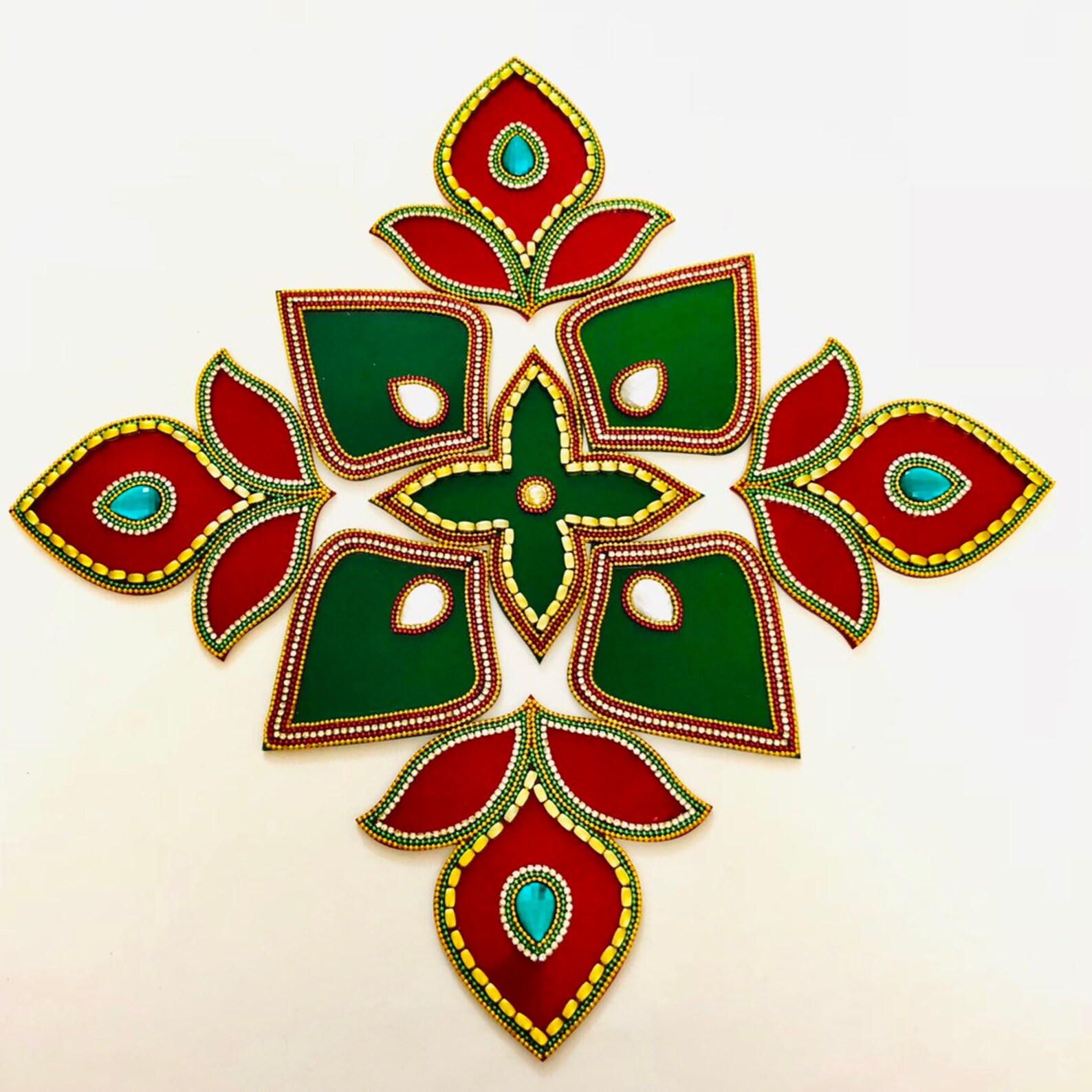 Diwali Decor / Rangoli - 9 Piece Green and Red Rangoli - Etsy
