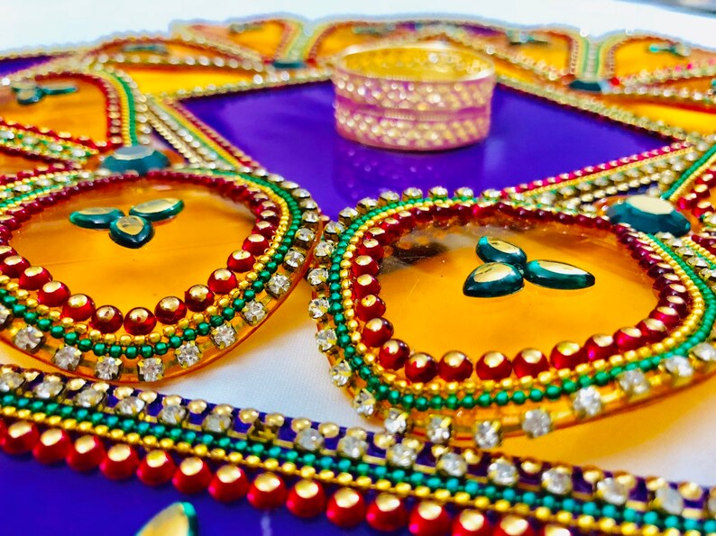 Buy Diwali Decor / Rangoli 9 Piece Purple and Orange Square Rangoli ...