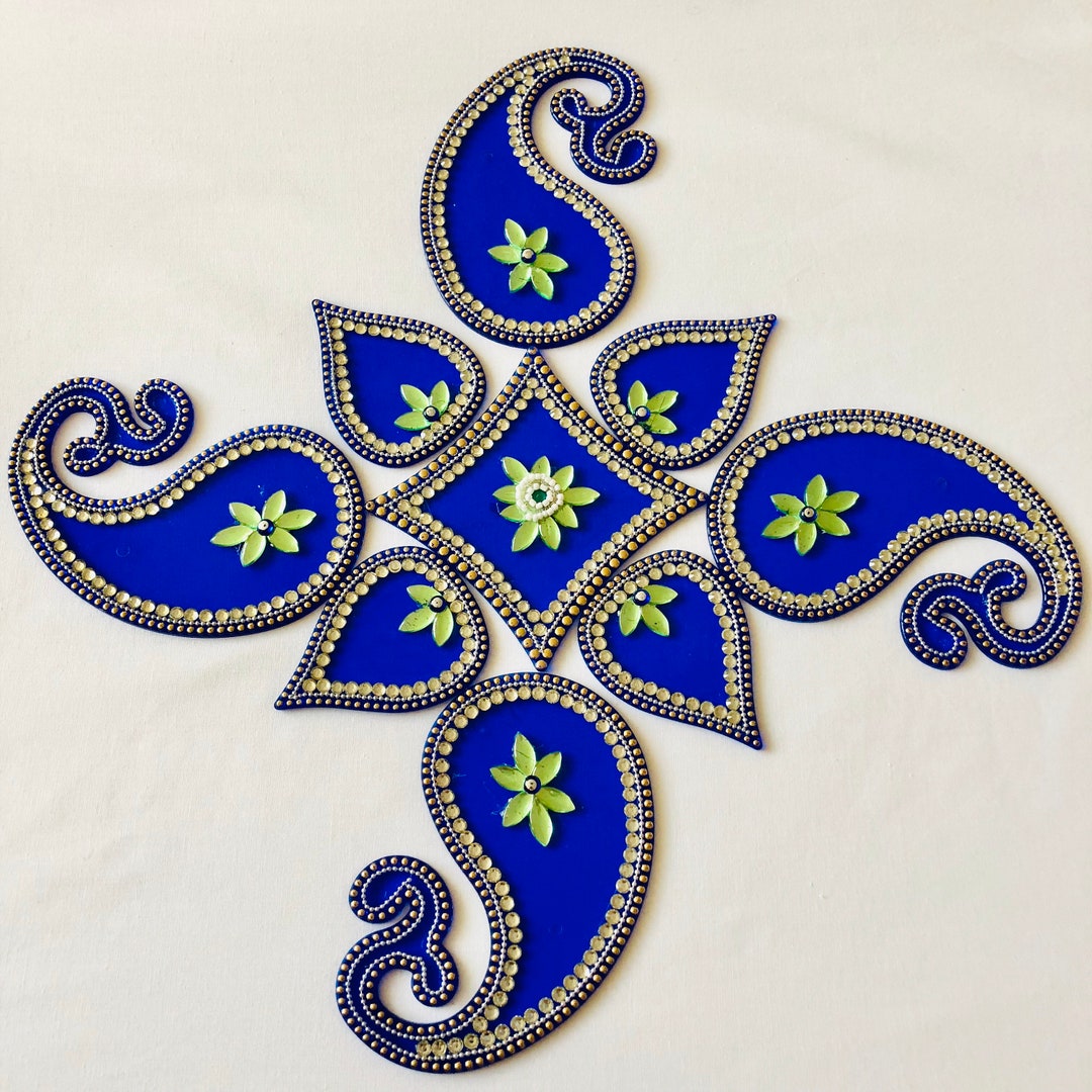 Diwali Decor / Rangoli - 9 Piece Blue Rangoli With Mango Shaped Petals ...