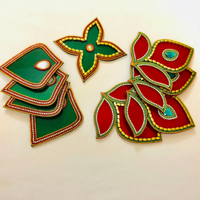 Diwali Decor / Rangoli - 9 Piece Green and Red Rangoli - Etsy