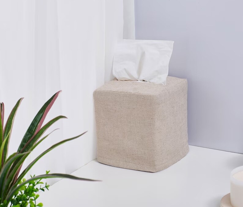 Tissue Cover Box, Linen Fabric Tissue Cover With Cotton Muslin Lining ...