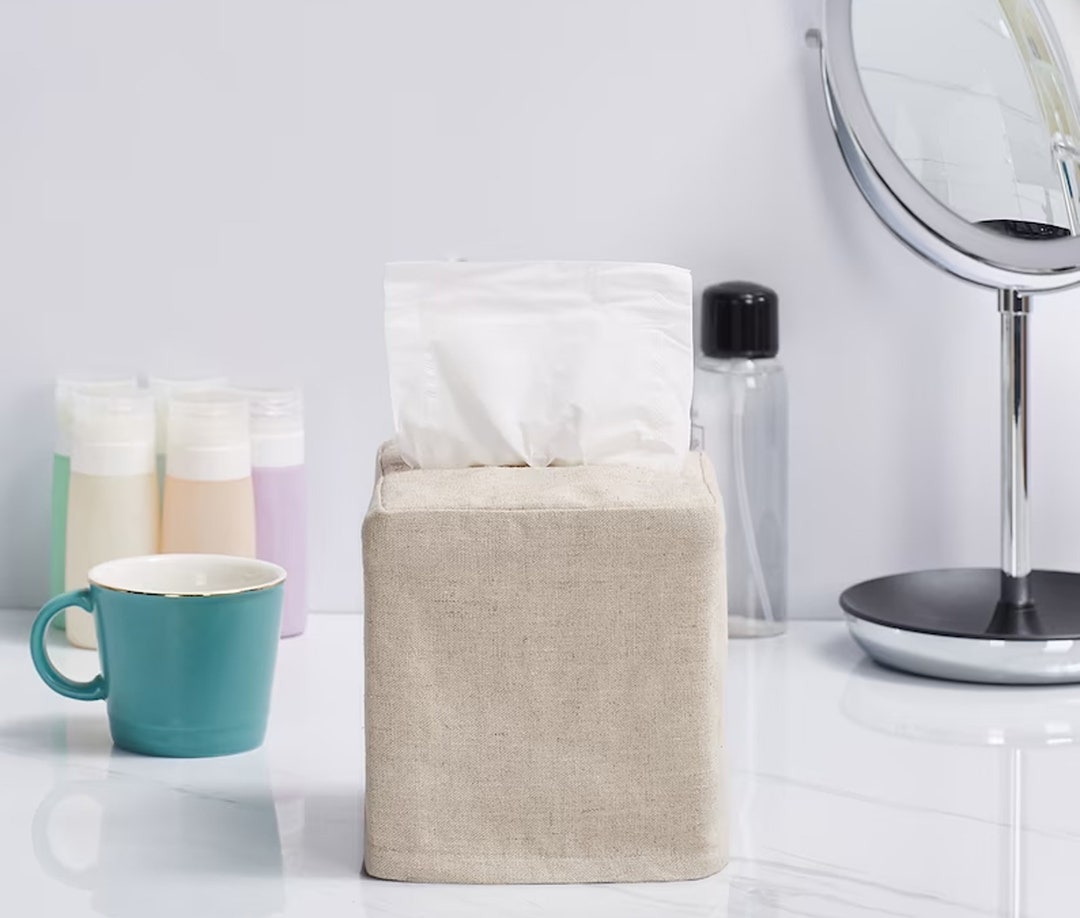 Tissue Cover Box, Linen Fabric Tissue Cover With Cotton Muslin Lining ...