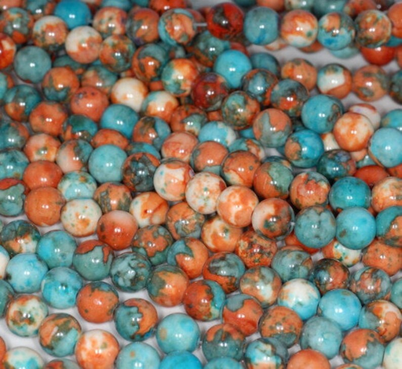 4mm Matrix Turquoise Gemstone Orange Blue Round 4mm Loose Beads 15.5 ...