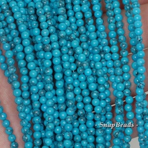 3mm Turquoise Gemstone Blue Turquoise Round 3mm Loose Beads 15.5 Inch ...