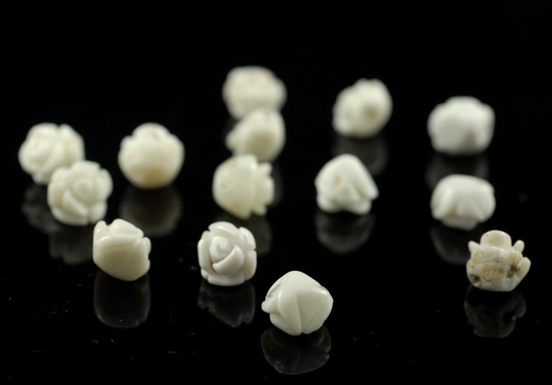 8MM Ivory Pearl Shell Gemstone Carved Rose Flower Beads BULK LOT 5,10 ...