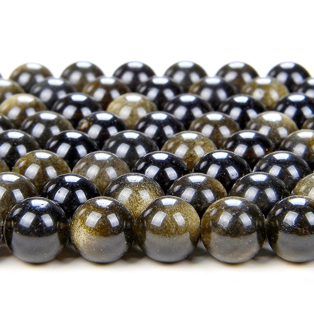 6mm Chatoyant Golden Sheen Obsidian Gemstone Grade AA Round Loose Beads ...
