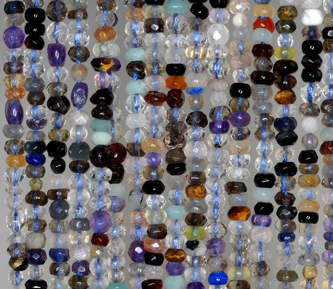 4x2mm Gala Mix Quartz Gemstone Smooth Faceted Rondelle Loose Beads 15.5 ...