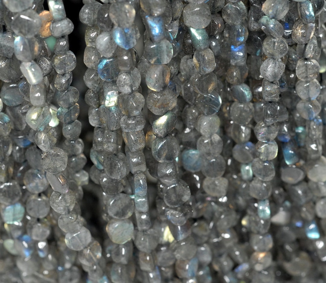 5x5-7x7mm Grey Labradorite Gemstone Flat Round Nugget Loose Beads 14 ...