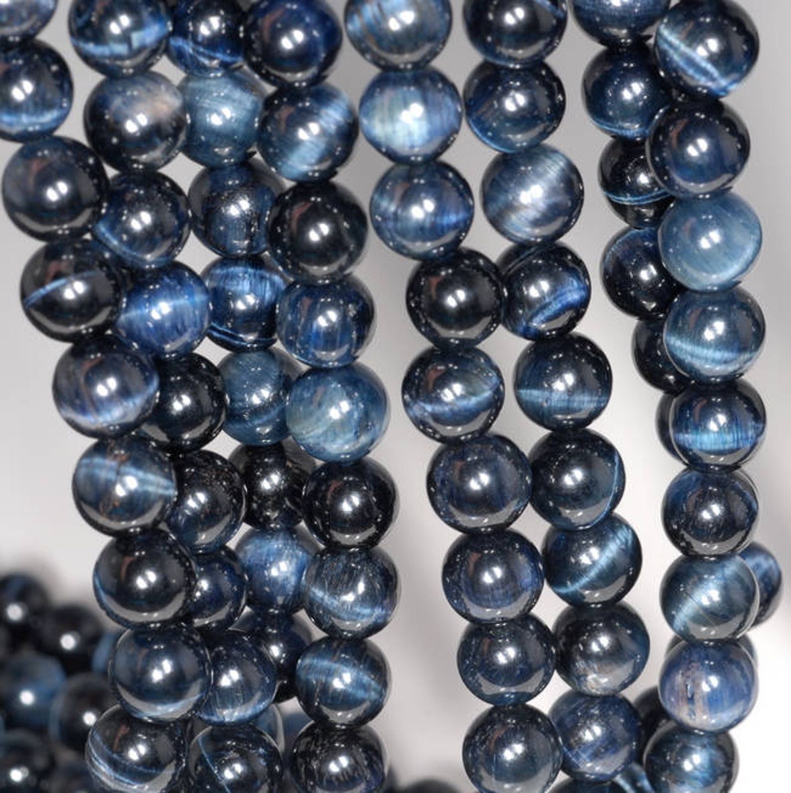 6mm Blue Tiger Eye Hawk Eye Gemstone Grade AA Round 6mm Loose Beads 15. ...