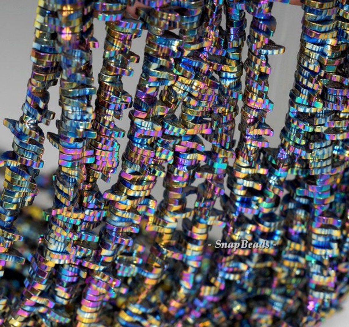 6x1mm Titanium Rainbow Hematite Gemstone Leaf Slice 6x1mm Loose Beads ...