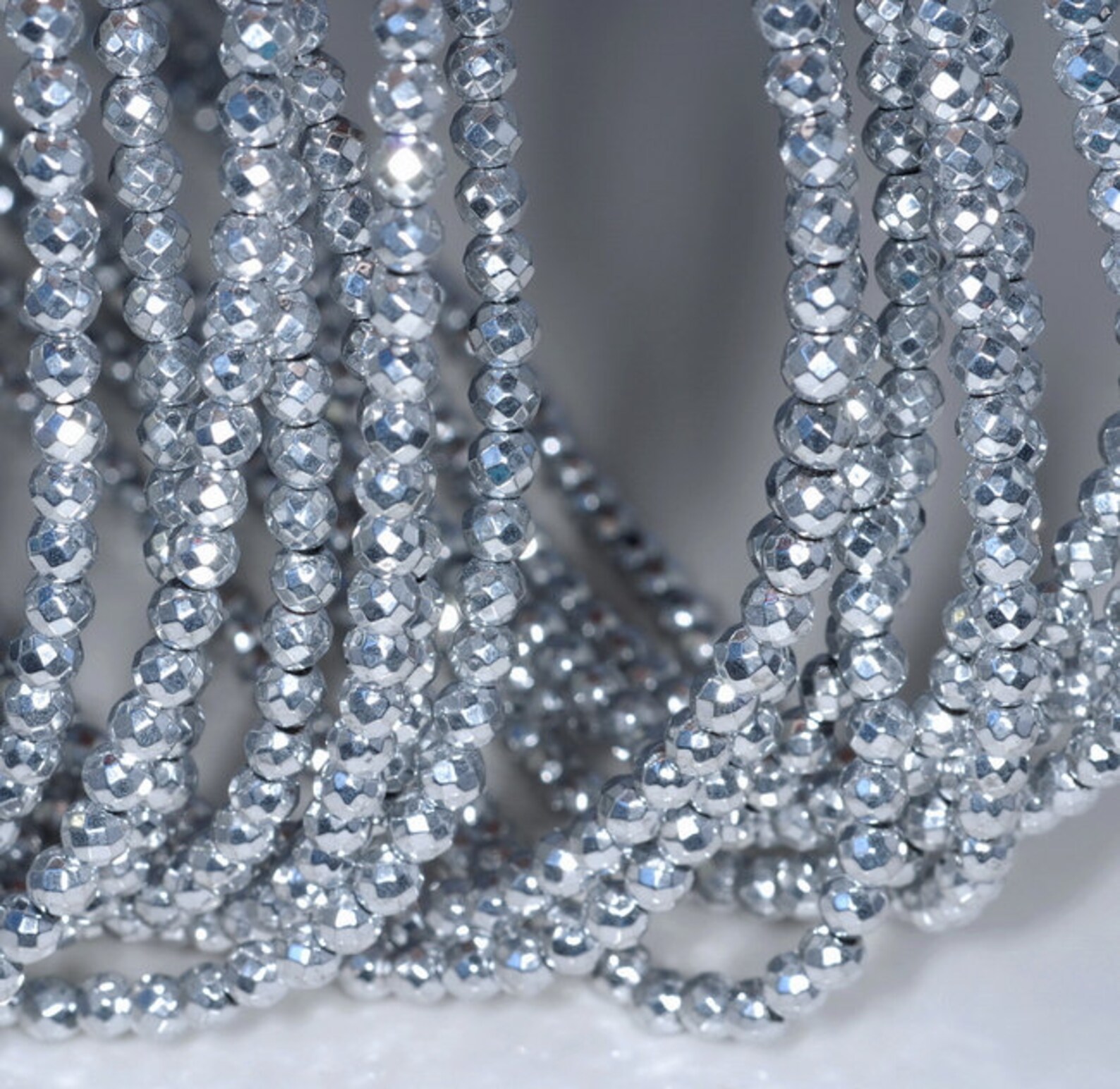 3mm Silver Hematite Gemstone Grade AAA Silver Faceted Round Loose Beads ...