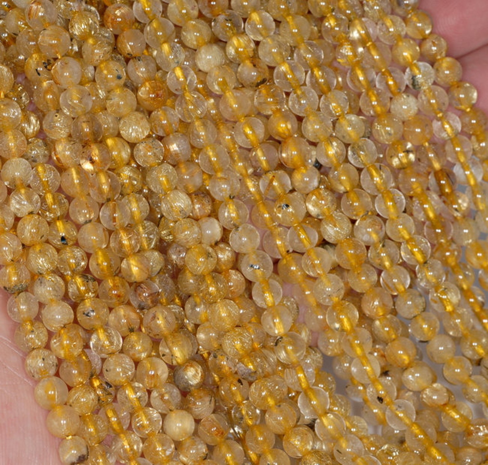 5mm Gold Rutilated Quartz Gemstone Round Loose Beads 15.5 Inch Full ...