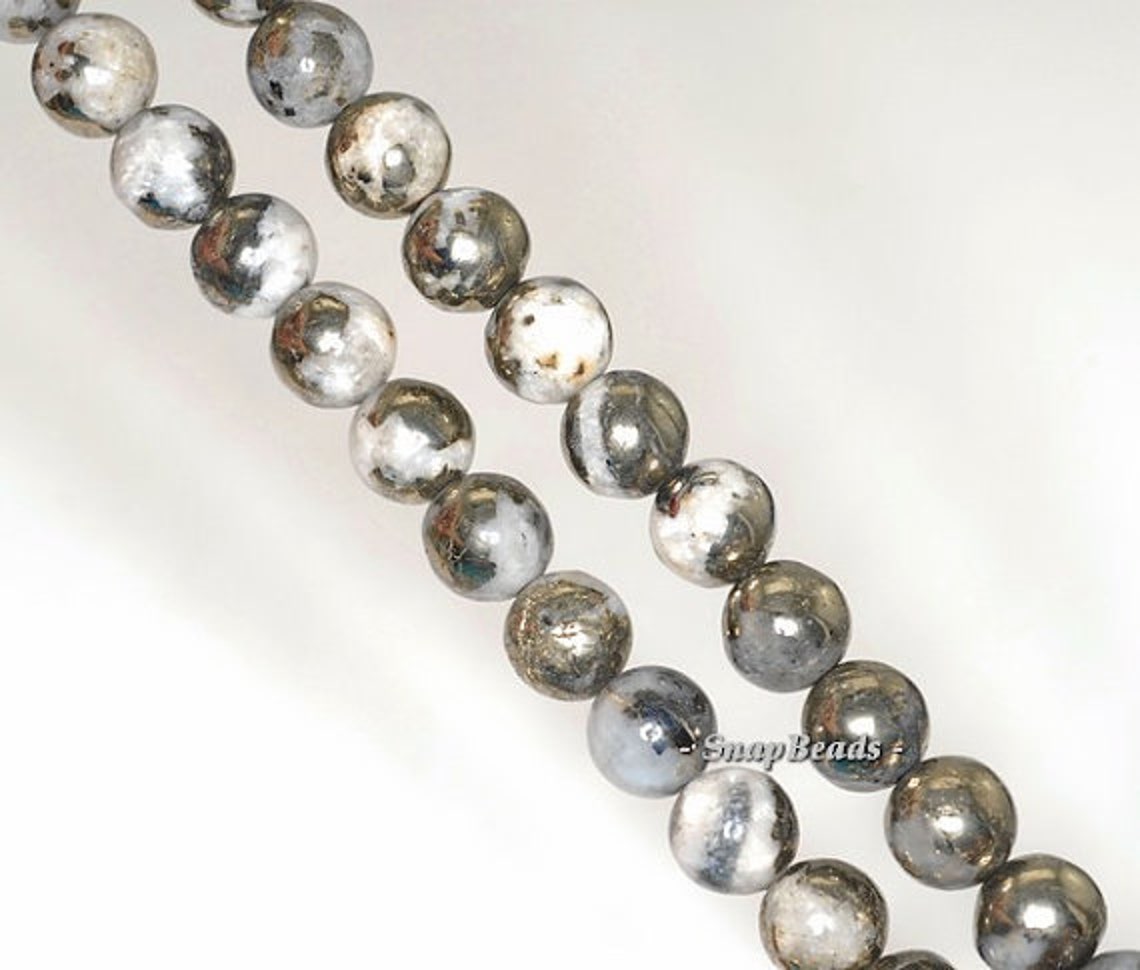 6mm Iron Pyrite Intrusion Gemstone Black White Round 6mm Loose Beads 15 ...