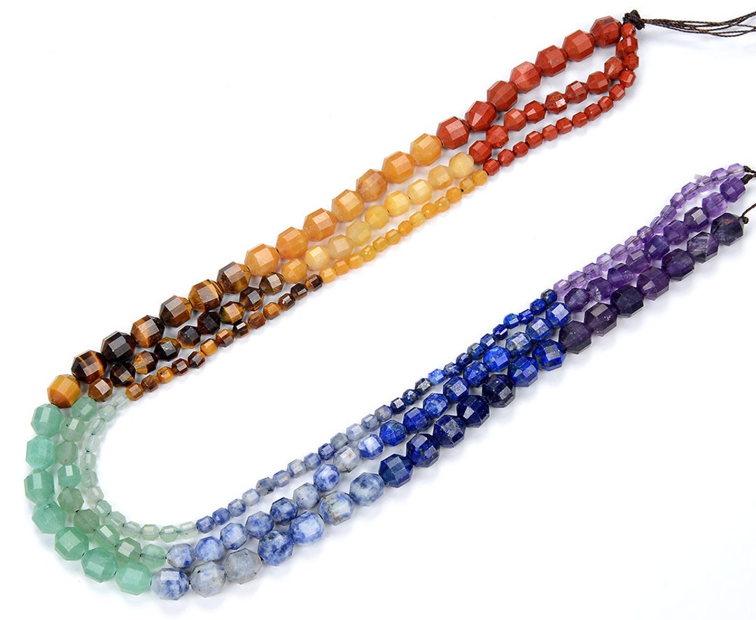 Natural 7 Chakra Gemstone Grade AAA Faceted Prism Double Point Cut 4MM ...