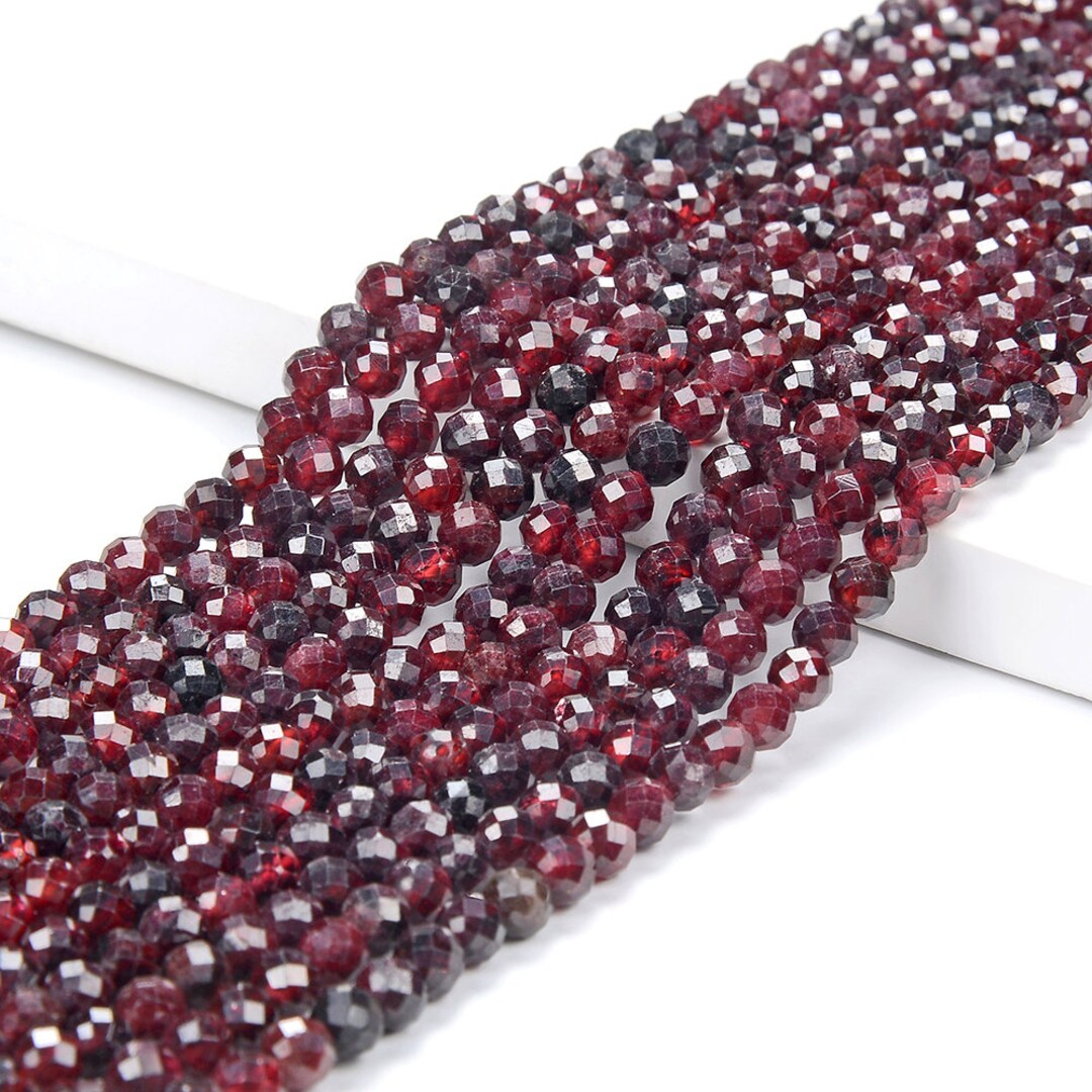 Natural Red Garnet Gemstone Micro Faceted Round 4MM Loose Beads 15 Inch ...