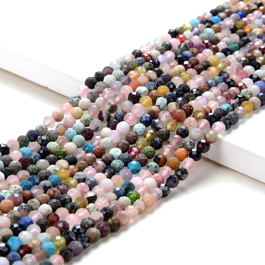4MM Mix Stones Gemstone Natural Multi Color Micro Faceted Round Beads ...