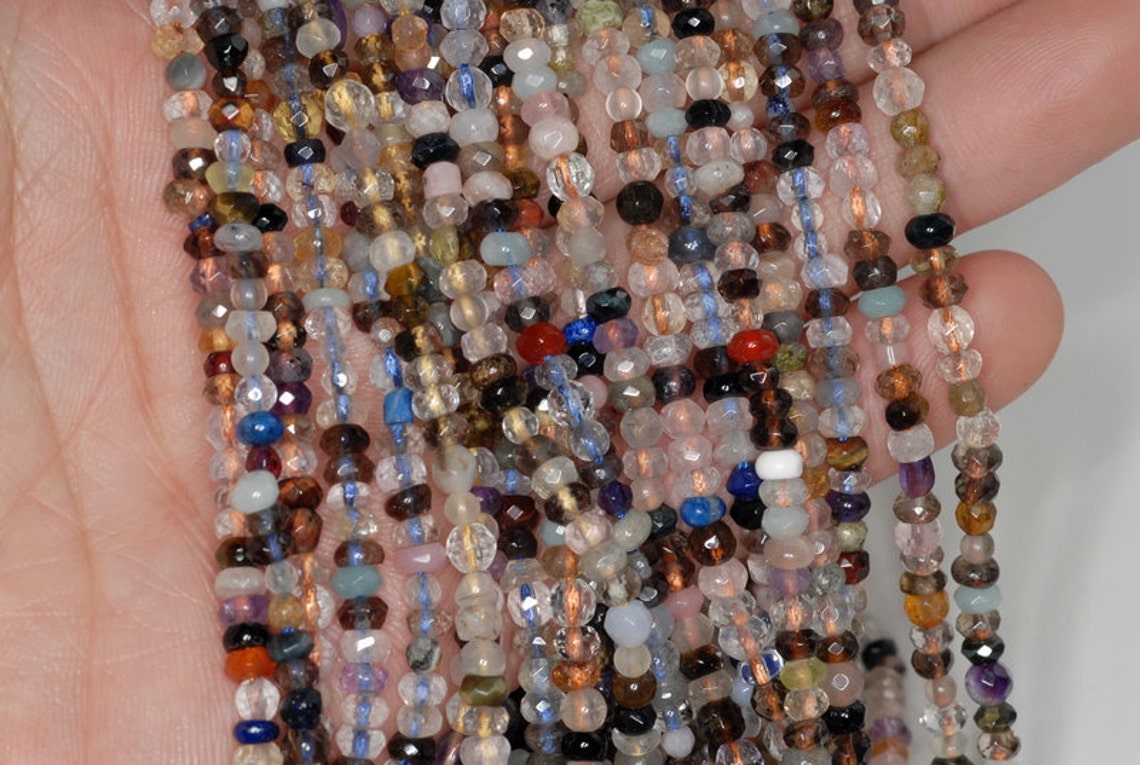 4x2mm Gala Mix Quartz Gemstone Smooth Faceted Rondelle Loose Beads 15.5 ...