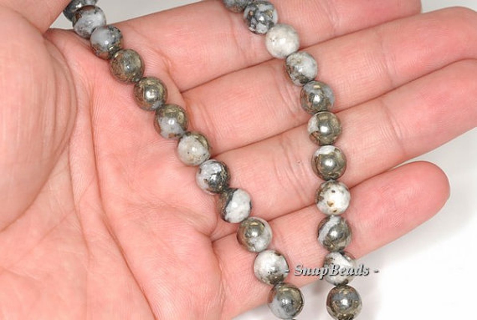 6mm Iron Pyrite Intrusion Gemstone Black White Round 6mm Loose Beads 15 ...