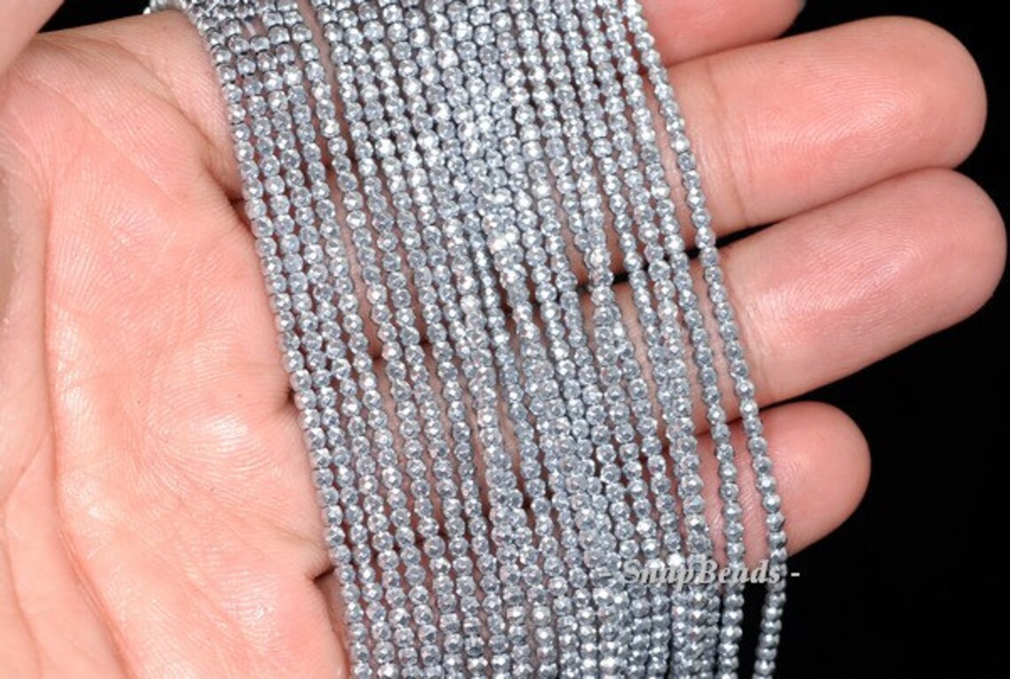 2mm Silver Hematite Gemstone Silver Faceted Round Loose Beads 16 Inch ...