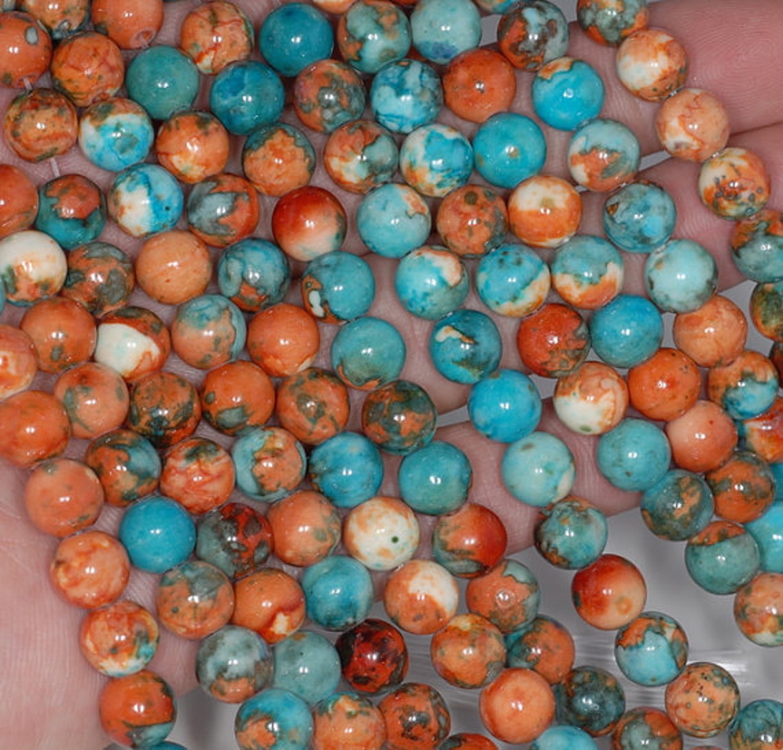 6mm Matrix Turquoise Gemstone Orange Blue Round 6mm Loose - Etsy