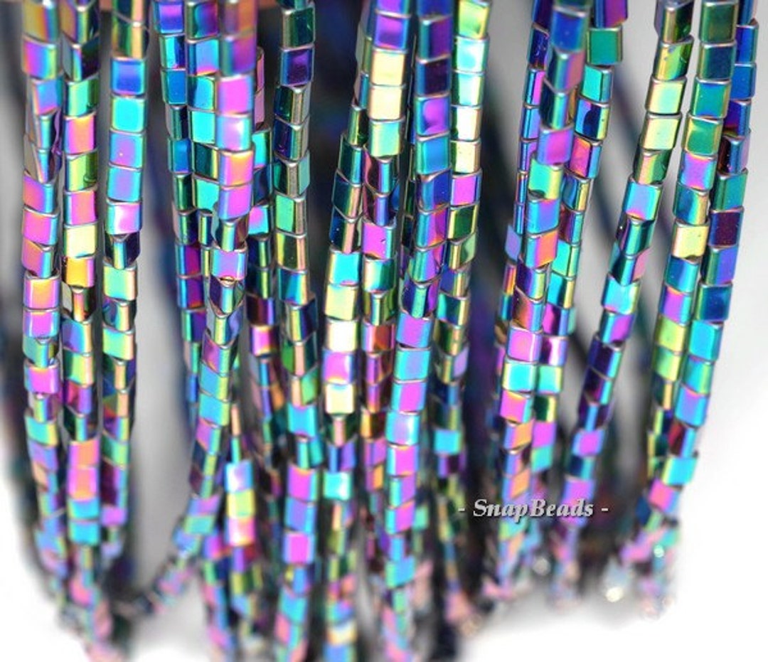 3x3mm Titanium Rainbow Hematite Gemstone Triangle Tube Loose Beads 16 ...