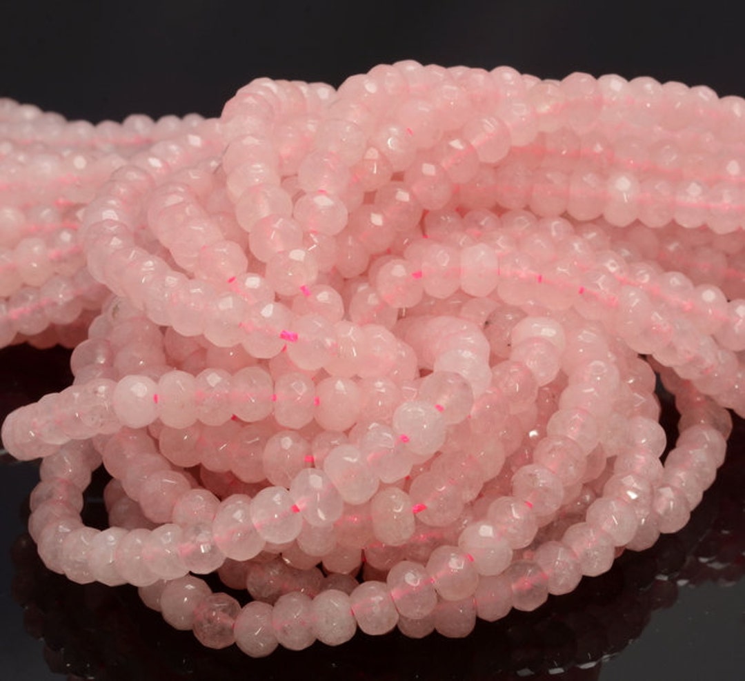 6x4mm Pink Jade Gemstone Rose Pink Faceted Rondelle 6x4mm Loose Beads ...