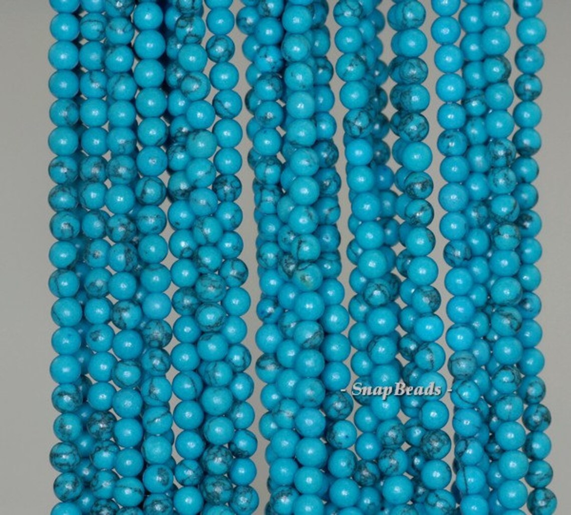 3mm Turquoise Gemstone Blue Turquoise Round 3mm Loose Beads 15.5 Inch ...