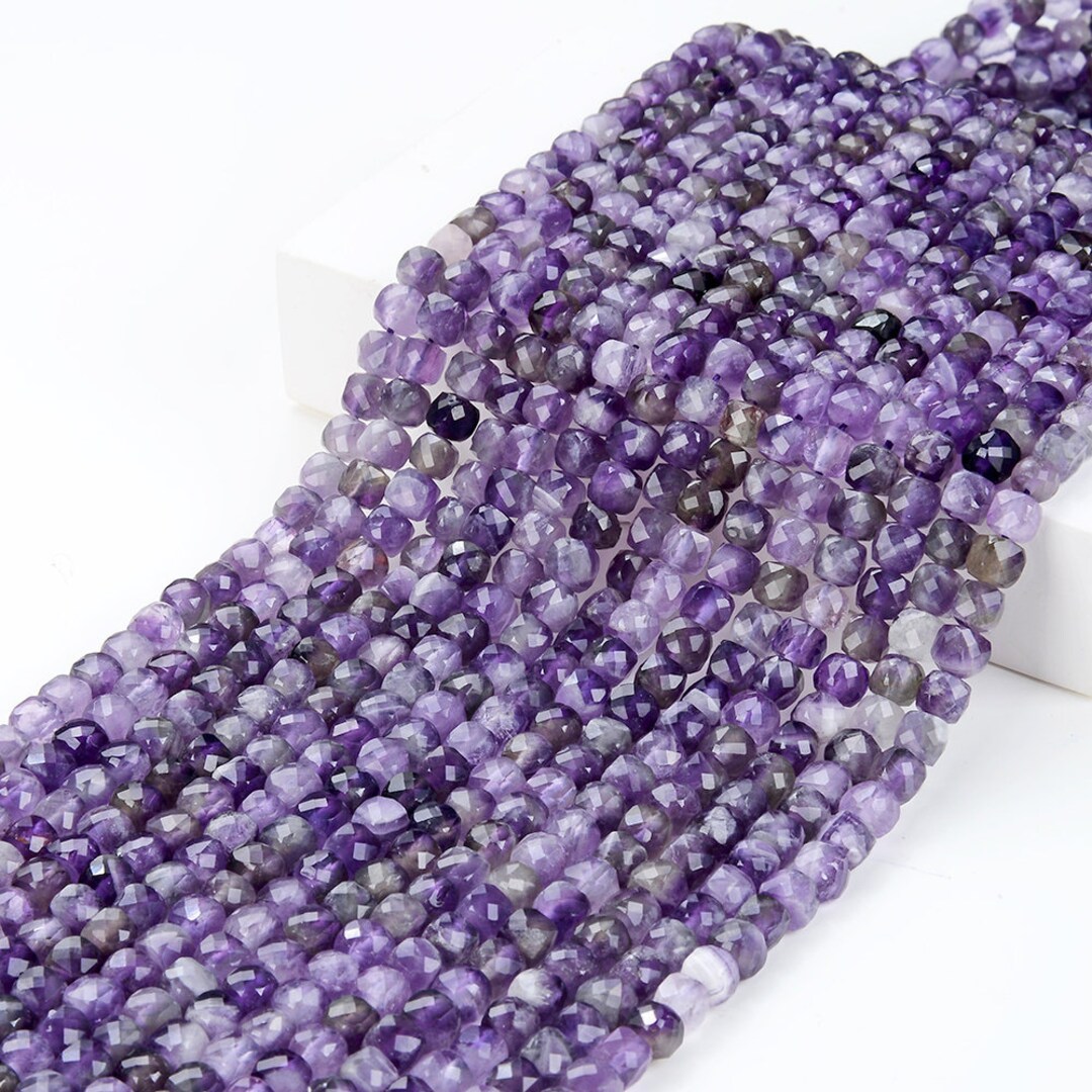 4MM Amethyst Gemstone Grade A Micro Faceted Square Cube Loose Beads ...