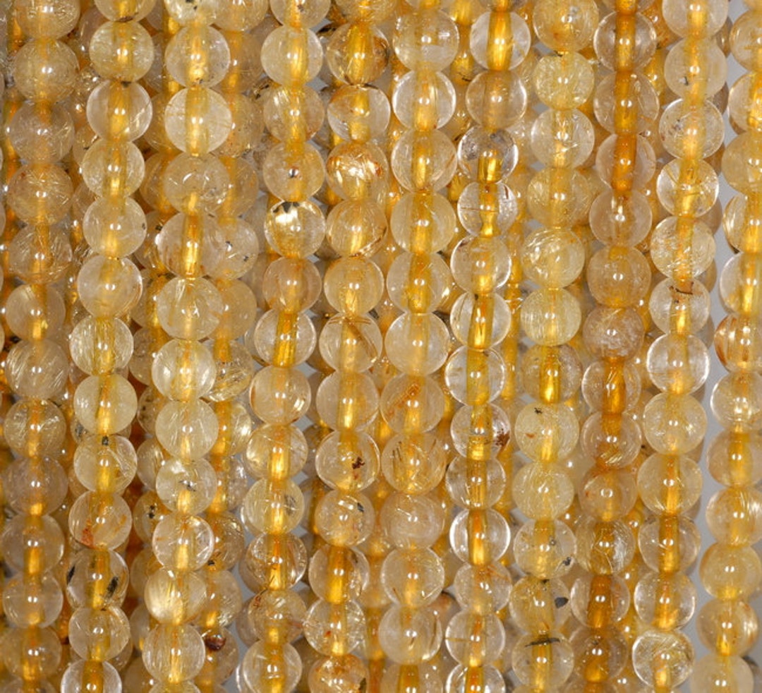 5mm Gold Rutilated Quartz Gemstone Round Loose Beads 15.5 Inch Full ...