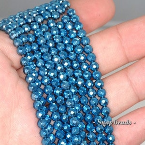 4mm Blue Hematite Gemstone Blue Faceted Round 4mm Loose Beads 16 Inch ...