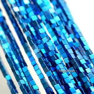 3x3mm Hematite Gemstone Blue Square Cube 3x3mm Loose Beads 16 Inch Full ...