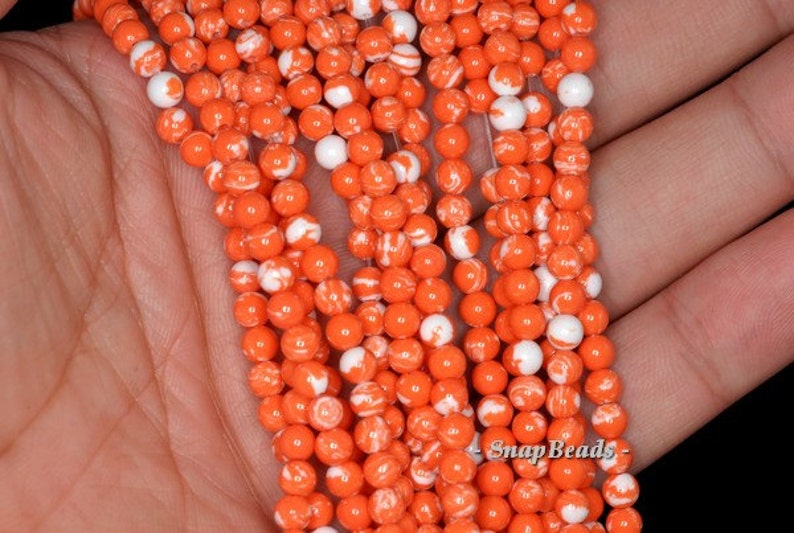 4mm Matrix Turquoise Gemstone Orange White Round 4mm Loose Beads 15.5 ...