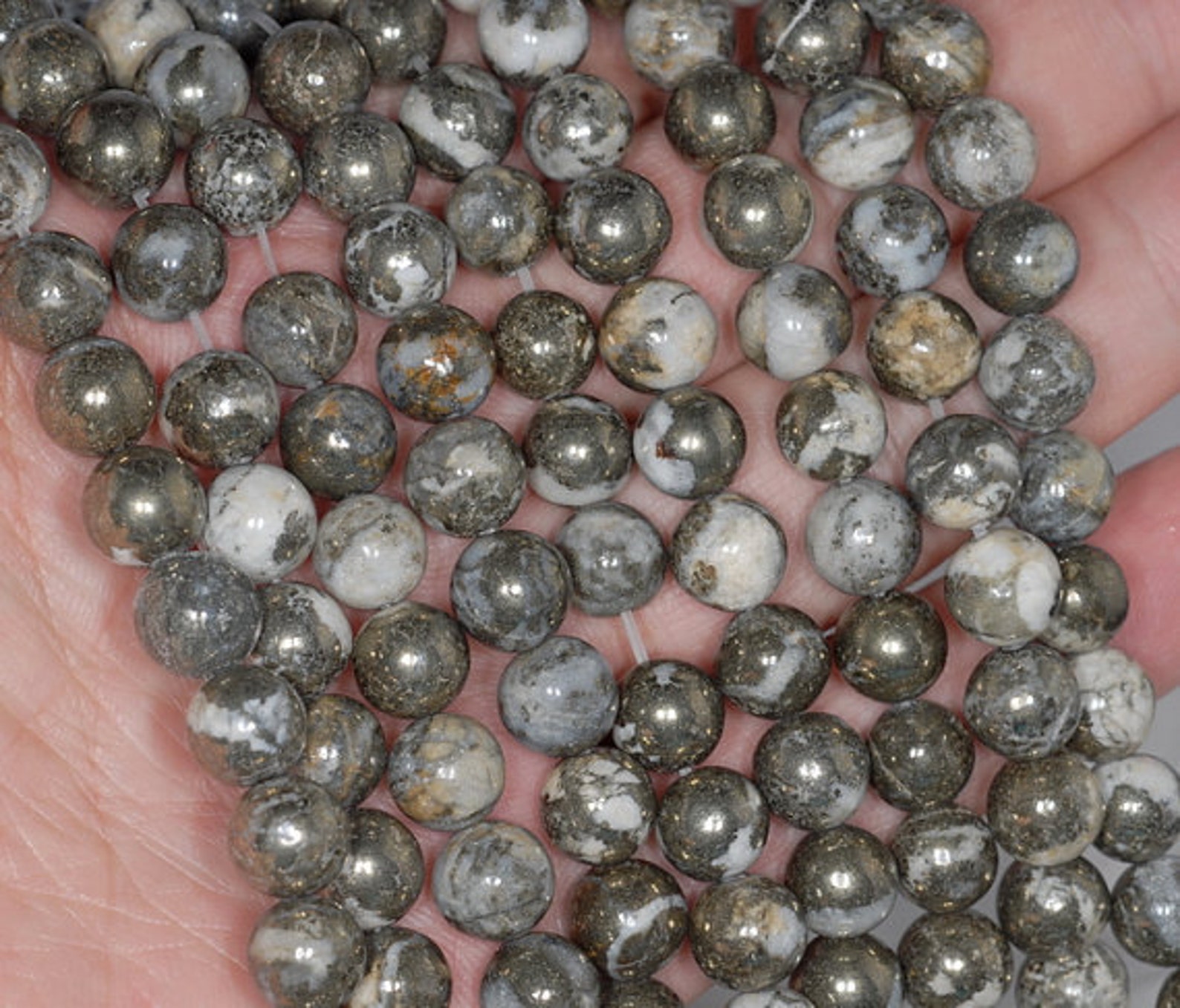 6mm Iron Pyrite Intrusion Gemstone Black White Round 6mm Loose Beads 15 ...