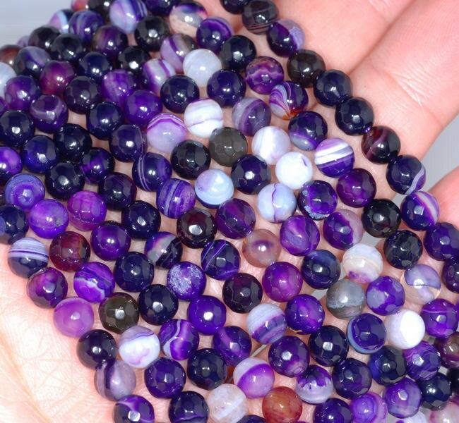 6mm Royal Purple Agate Gemstone Purple Swirl Faceted Round 6mm | Etsy