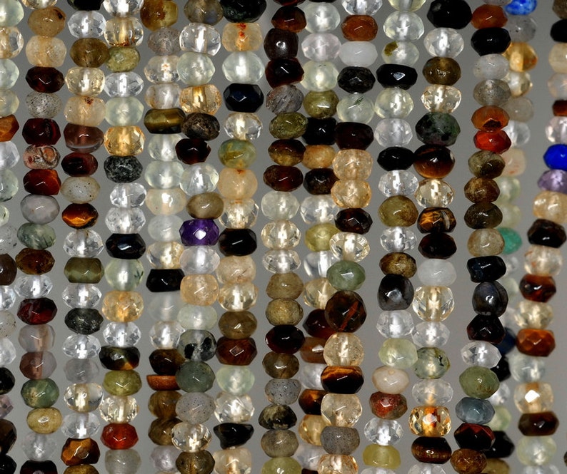 4x3mm Gala Mix Quartz Gemstone Smooth Faceted Rondelle Loose Beads 15.5 ...